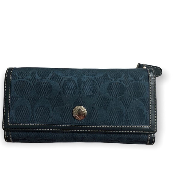 Coach | Bags | Coach Blue Signature Checkbook Wallet | Poshmark
